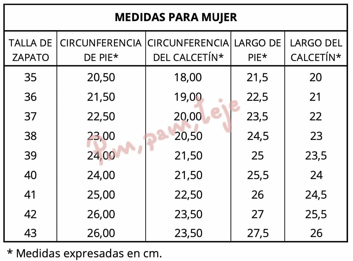 Tablas de medidas para tejer calcetines | Pim, pam, teje